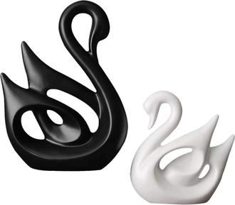 Amosfun Paar Keramik Schwanenliebhaber Figur Handgefertigt Schwarz Wei&szlig; Wohnraum Dekoration Tisch Ornament