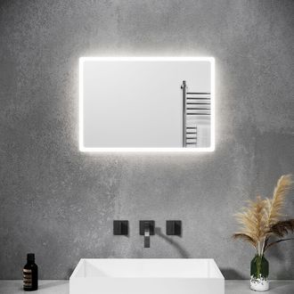 Sonni Badspiegel mit led Beleuchtung Kaltwei&szlig;er Wand-schalter Badezimmerspiegel IP44 energiesparend 40 x 60cm Vertikal/Horizontal - Sonni