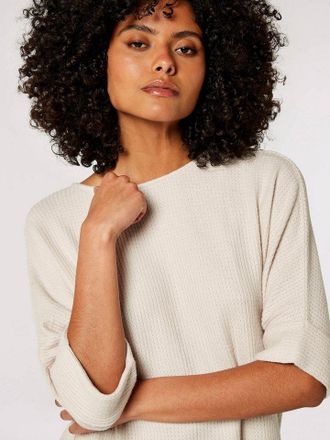Apricot Rundhalspullover Longpullover mit umgeschlagenen &Auml;rmeln