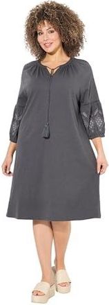 Ulla Popken Femme Grandes Tailles Robe en Jersey avec Broderies. Col Tunisien et Manches 3/4. Coupe &eacute;vas&eacute;e Gris Graphite 54+ 840038100-54+