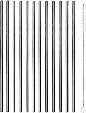 Paderno Paderno 41490B00 12 Trinkhalme Cm 21,5 C/Bürste Edelstahl AISI 304, schwarz Gewehrcreme 18/10