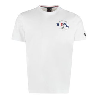 Paul & Shark Homme, Tops, Blanc, Taille: L T-Shirt Logo en Coton