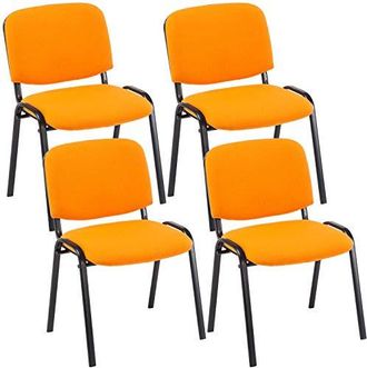 Clp Lot De 4 Chaises Visiteur Empilables Ken en Tissu I Chaise De Salle De Reception Confortable avec Dossier Pieds en M&eacute;tal Robuste, Couleur:Orange