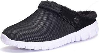 Eagsouni Sabots Mules Femmes Hommes Chaussons Hiver Chaudes Peluche &eacute;tanche Pantoufle de Maison dInt&eacute;rieur Ext&eacute;rieur Antid&eacute;rapant Confort Chaussures,Noir Blanc