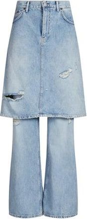 Acne Studios Jean jupe d&eacute;chir&eacute; en coton organique et cuir