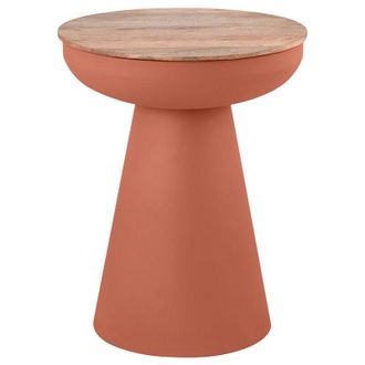 Miliboo Table dappoint ronde design avec rangement en m&eacute;tal terre brul&eacute;e et bois manguier massif H52 cm TAM