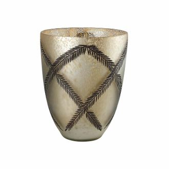 Loberon Windlicht Porcielle, Mundgeblasen, Geschliffene Muster, Milchglas-Optik, Große & Hohe Form, Elegantes Design, Kerzenhalter, Dekoration, Glas, antiksil