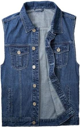 Generic Vestes en jean sans manches pour homme - Gilet simple boutonnage - Veste en jean solide, noir foncé, XXL