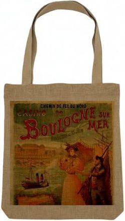 Fabulous Sac Shopping Tote Bag Aspect Lin - Casino Boulogne Affiche Poster Vintage Voyage - Sac de Courses Toile Epaisse 360g Beige Naturel Cabas Port&eacute; Epaule 