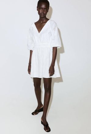 Mango Robe courte brod&eacute;e blanc - Femme - XS - MANGO