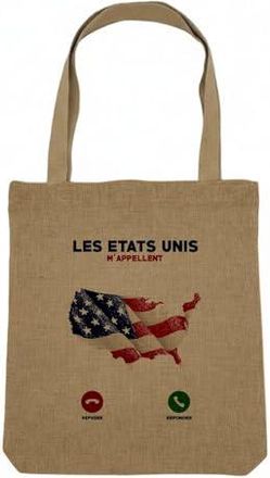 Fabulous Sac Shopping Tote Bag Aspect Lin - Les Etats-Unis MAppellent New York Voyage - Sac de Courses Toile Epaisse 360g Beige Naturel Cabas Port&eacute; Epaule Soli