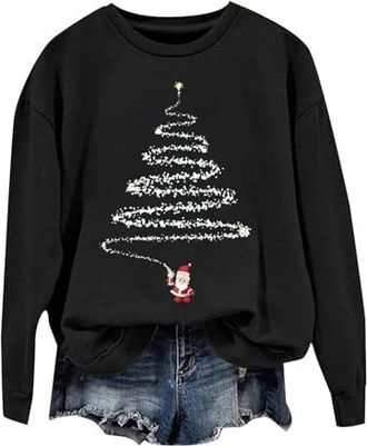 Generic Pull de Noël pour femme - Pull à manches longues - Col rond - Imprimé de Noël - Motif de Noël - Tendance - Chemise décontractée pour femme, Sweat-shir