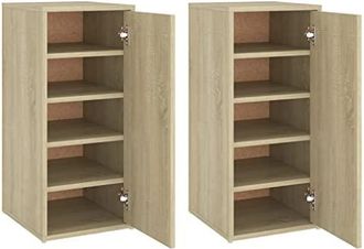 vidaXL 2X Armoires à Chaussures Etagères à Chaussures Murales Suspendues Organisateurs Meubles de Rangement Chêne Sonoma 32x35x70 cm Aggloméré