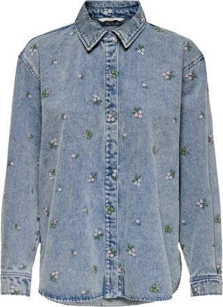 Only Jeansbluse Damen Hemdbluse mit floraler Stickerei