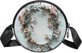 Generic Sac &agrave; bandouli&egrave;re rond pour femme, motif floral avec lettres Q - Petit sac &agrave; bandouli&egrave;re avec fermeture &eacute;clair et bretelles r&eacute;glables - Style d&eacute;contra