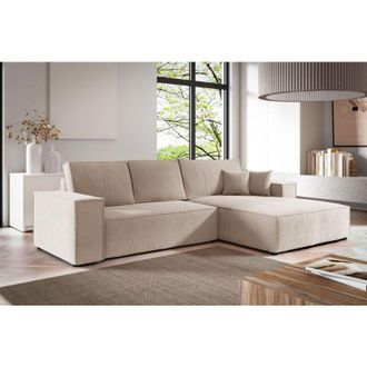 Fun M&ouml;bel Fun Moebel - Ecksofa Schlafsofa corunia Stoff Aragon Beige Ottomane Rechts