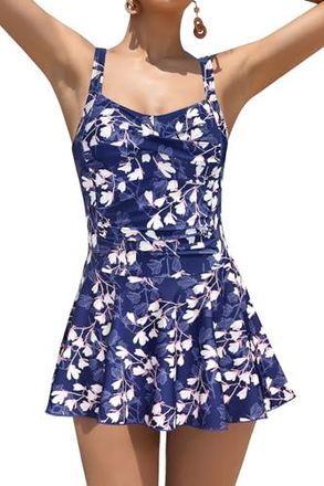 SHEKINI Maillot de bain une pièce torsadé rétro pour femme - Robe de bain réglable - Contrôle du ventre - Maillot de bain pour femme, Rose/bleu, S