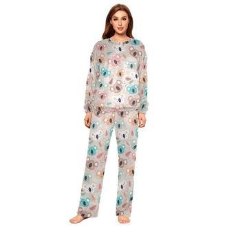 Alaza Ensemble de pyjama en polaire pour femme, motif koala mignon pour femmes, vêtements de détente deux pièces, vêtements de nuit, pyjama thermique, super