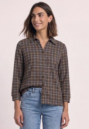 Street One Blusenshirt STREET ONE, Damen, Gr. 34, braun (silk braun), Web, 50% Baumwolle, 50% Modal, kariert, normal normal, V-Ausschnitt, abgesteppt, Shirts Blu