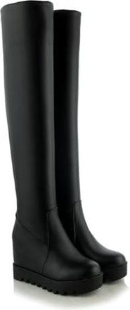 Generic Bottes à talon compensé pour femme - Bout rond - Tendance - Pour lhiver, Noir, 37.5 EU