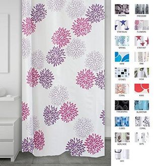 Ridder Ridder 403060 Duschvorhang Textil ca. 180 x 200 cm, Sandra, Weiß-lila-rosa
