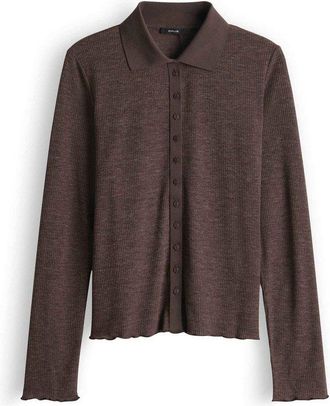 OPUS Longsleeve SOSEA mit femininen Details Schmale Passform, figurbetonter Schnitt, Langarm, Umlegekragen