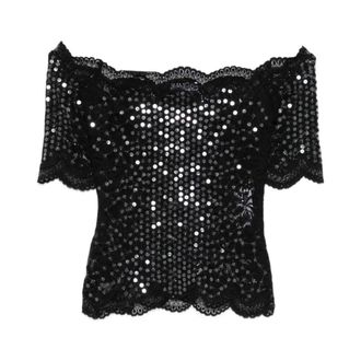 Paco Rabanne Femme, Blouses et Chemises, Noir, Taille: 38 FR Sequin Lace Top