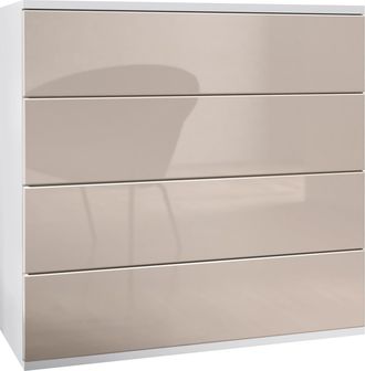 Vladon Kommode h&auml;ngend Pavos V3, Sideboard mit 4 Schubladen Wei&szlig; matt/Sandgrau Hochglanz (76 x 76 x 35 cm)