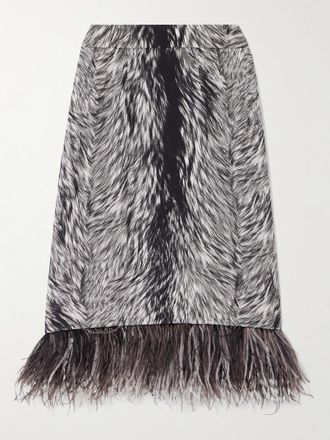 Dolce & Gabbana Rock Aus Bedruckter Charmeuse Aus Stretch-seide Mit Federbesatz - Animal-Print