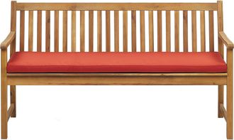 Beliani Gartenbank FSC Akazienholz hellbraun 160 cm mit Auflage dunkelrot Vivara