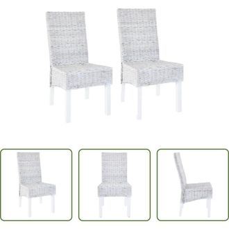 vidaXL Esszimmerst&uuml;hle Kubu-Rattan - Esszimmerst&uuml;hle 2 Stk. Hellbraun Kubu-Rattan und Mahagoniholz