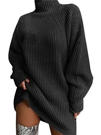 ORANDESIGNE Pull Robe Courte Femme Col Roulé Tricot Chandails Blouse Hiver Manche Longue Casual Mini Dress Elégant Oversize Lâche Pullover A Noir 38