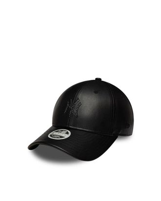 New Era Womens Snapback Cap 9forty Black Faux Leather Crown Hat