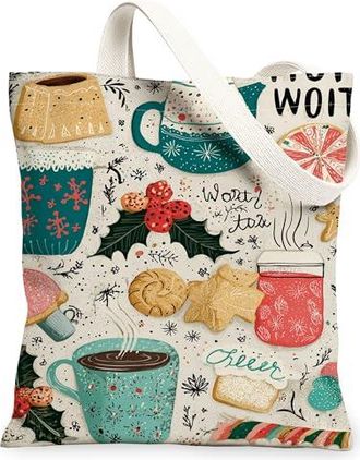 Generic Sacs fourre-tout en toile pour friandises de No&euml;l, design fantaisiste vintage, l&eacute;gers, lavables et r&eacute;utilisables pour f&ecirc;tes S, multicolore, 13x15 Inch