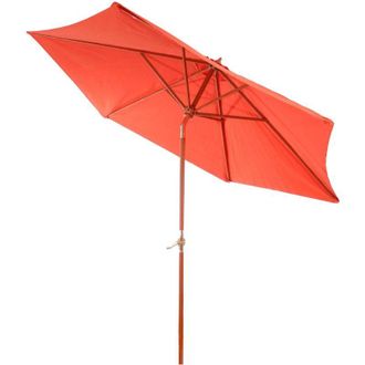 Hhg Parasol de jardin en bois parasol de march&eacute; Florida 3m, stable, inclinable, manivelle, terre cuite