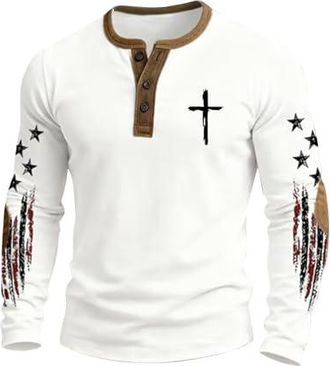 Generic Sweat-shirt &agrave; manches longues pour homme - Col en V - Col en V - Demi-bouton - Confortable - Respirant - Pour la course &agrave; pied en plein air, blanc, XX