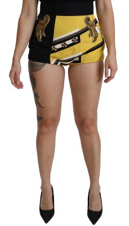Dolce & Gabbana Womens Yellow Black Cotton Jewelled Hot Pants Shorts