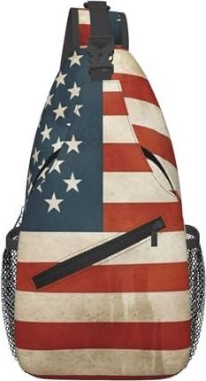 Generic Antivol Sacoche Tactique Drapeau américain vintage des États-Unis Sac De Poitrine Léger,Durable Sac à Dos De Voyage pour école Cyclisme Homme