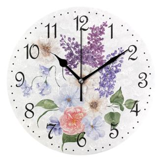 Mnsruu Wanduhr Blumenstrau&szlig; mit Fr&uuml;hlingsblumen, leise, nicht tickend, dekorative Wanduhren, batteriebetrieben, 25 x 25 cm, f&uuml;r Zuhause, Wohnzimmer, K&uuml;che, B