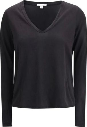 James Perse Femme, Tops, Noir, Taille: 40 FR T-Shirt &agrave; Manches Longues en Coton