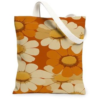 Generic Sacs fourre-tout en toile florale, motif chrysanth&egrave;me, sacs d&eacute;picerie r&eacute;utilisables, sacs d&eacute;picerie l&eacute;gers, lavables en toile pour lautomne, Orange, 1