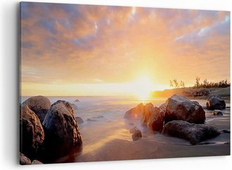 Arttor Wandbilder Dekoration Wohnzimmer Meer Strand Felsen Bilder auf Leinwand 120x80cm Leinwandbild Schlafzimmer Küche Deko Wand Kunstdruck Art Groß XXL Wan