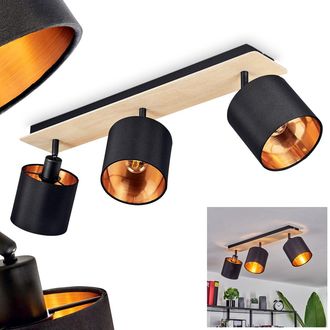 HOFSTEIN Deckenleuchte Alsen, moderne Deckenlampe aus Holz/Metall/Stoff in Hellbraun/Schwarz/Kupferfarben, Leuchte im skandinavischen Design mit verstellbaren 