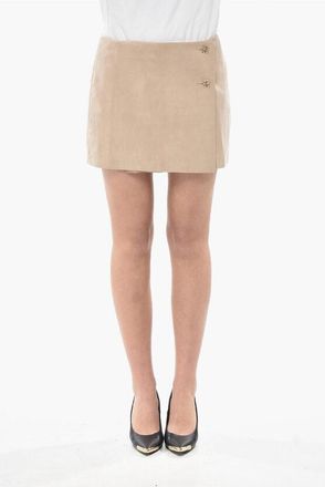 Givenchy Suede Wrap Skirt With Logo Buttons size 42