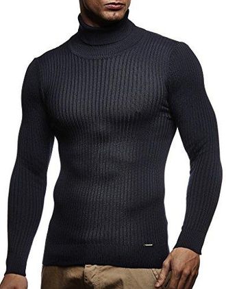 LEIF NELSON Pull Homme avec col roulé Chemise à Manches Longues Pull en Maille Fine LN1670 Bleu Taille XXL