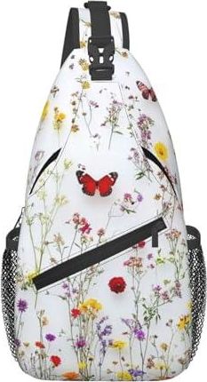 Generic Sac &agrave; dos &agrave; bandouli&egrave;re pour homme avec fleurs sauvages et papillons