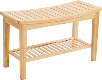 Generic Bambus-Duschbank mit Ablage, wasserdicht, 2-st&ouml;ckig, Holzsitz, Duschhocker f&uuml;r den Innenbereich, Badaufbewahrung f&uuml;r Shampoo-Handtuch, geeignet f&uuml;r Ba