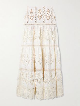 Johanna Ortiz Highlighted Fields Maxirock Aus Voile Mit Spitze Und Stickereien - Wei&szlig;