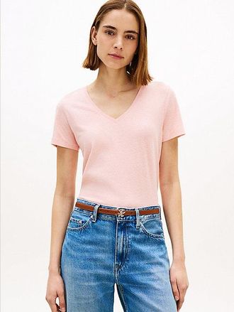 Tommy Hilfiger T-shirt en lin m&eacute;lang&eacute; &agrave; col en V