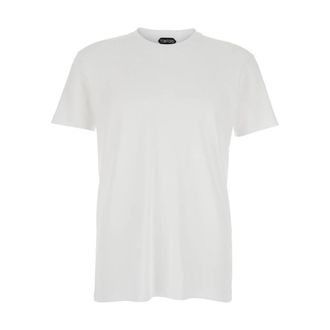 Tom Ford Perforated Rib SS Crew Neck - - Tops - Herren - Wei&szlig; - M